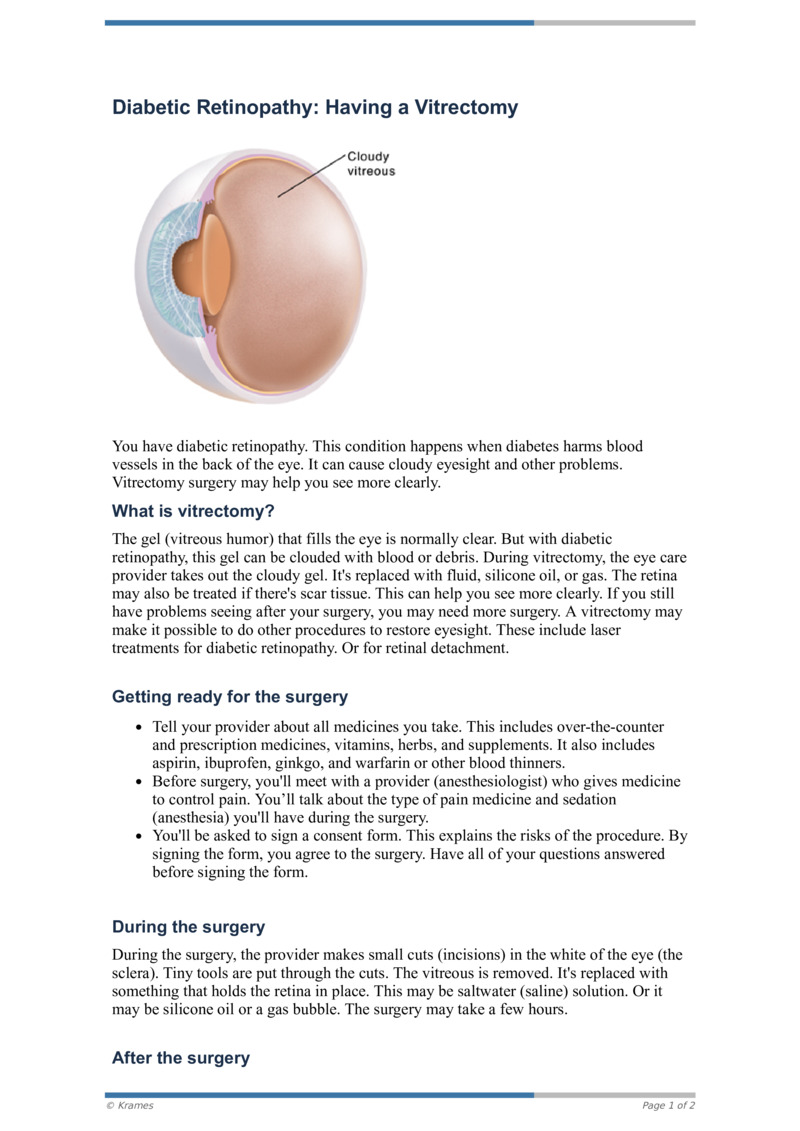 PDF - Diabetic Retinopathy: Having a Vitrectomy - HealthClips Online