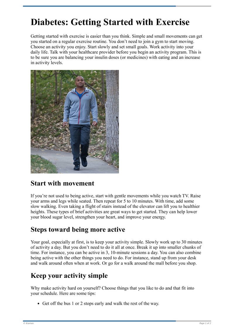 Text - Diabetes: Getting Started with Exercise - HealthClips Online
