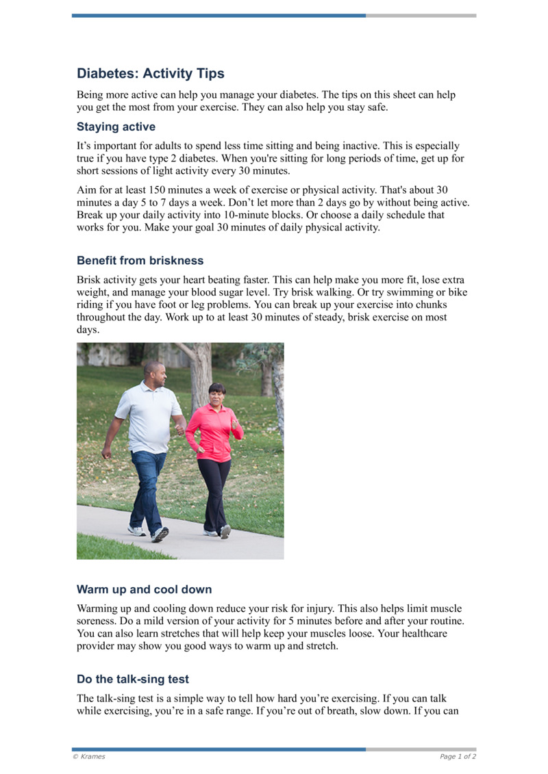 PDF - Diabetes: Activity Tips - HealthClips Online