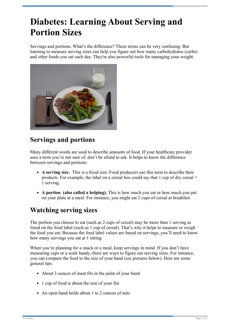 Text - Diabetes: Learning About Serving and Portion Sizes - HealthClips ...