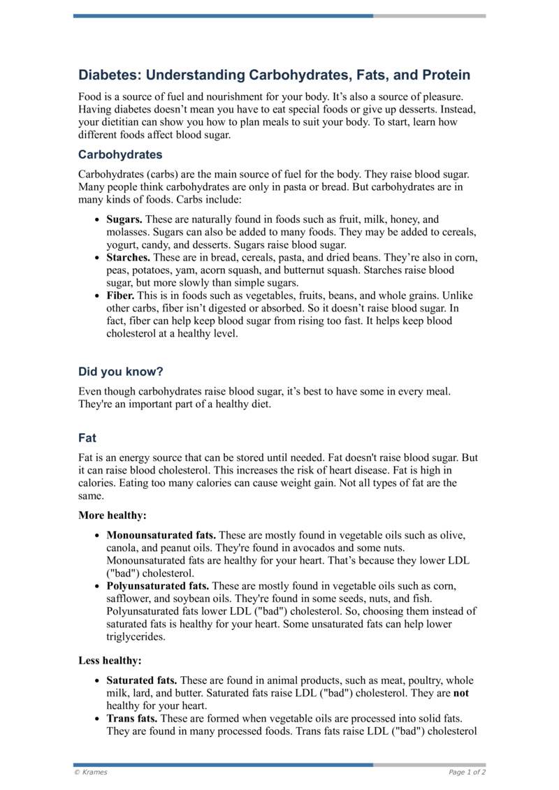 PDF - Understanding Carbohydrates, Fats, and Protein - HealthClips Online