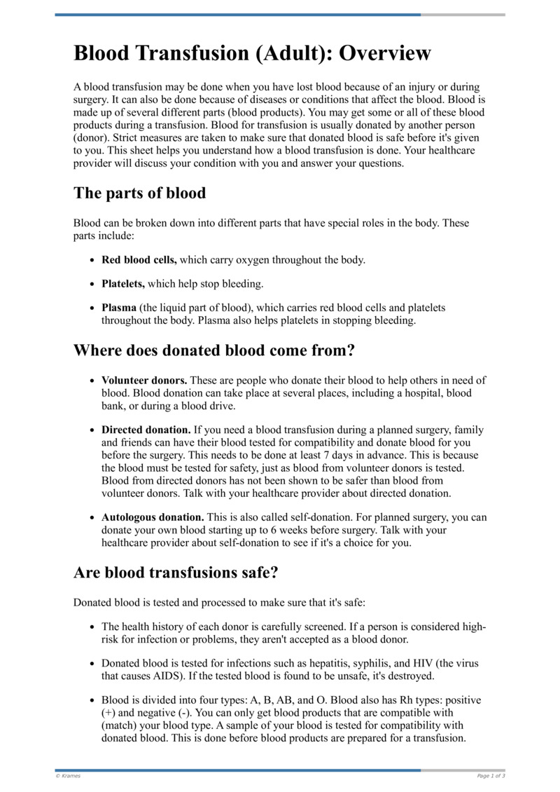 Text - When You Need a Blood Transfusion (Adult) - HealthClips Online