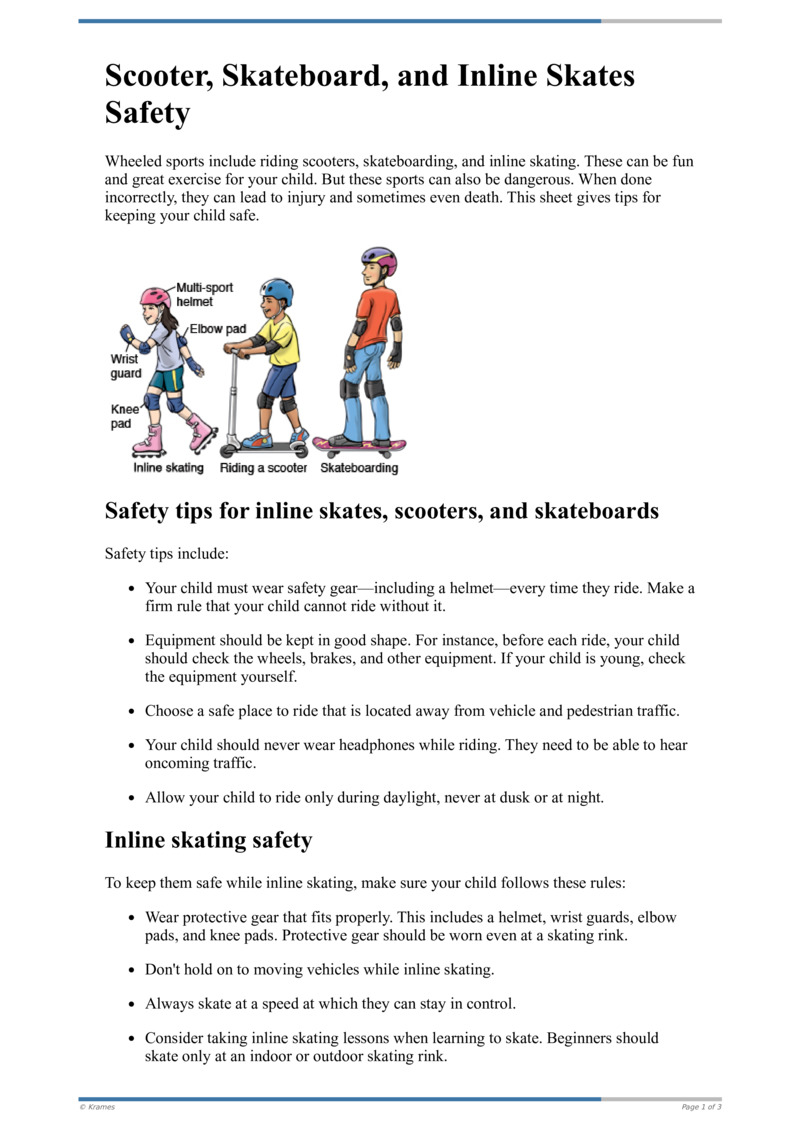 Text - Scooter, Skateboard and Inline Skates Safety - HealthClips Online