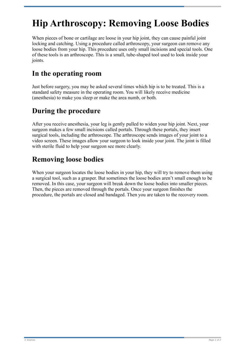 Text - Hip Arthroscopy: Removing Loose Bodies - HealthClips Online