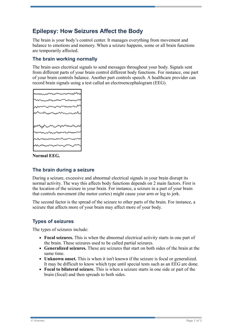 PDF - Epilepsy: How Seizures Affect the Body - HealthClips Online