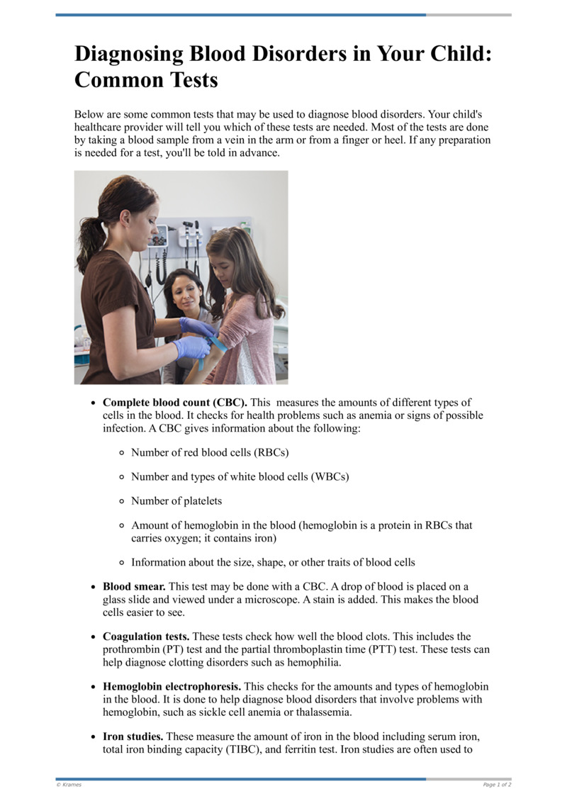 Text - Diagnosing Blood Disorders in Your Child: Common Tests ...