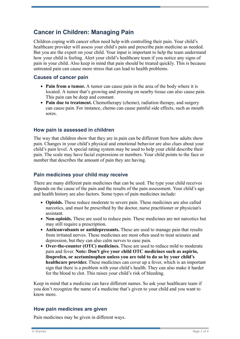 PDF - Cancer in Children: Managing Pain - HealthClips Online