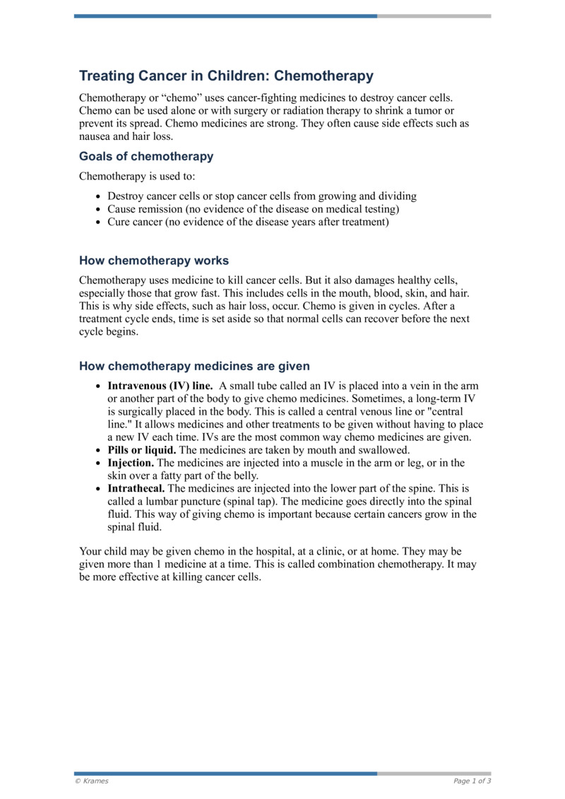 PDF - Treating Cancer in Children: Chemotherapy - HealthClips Online