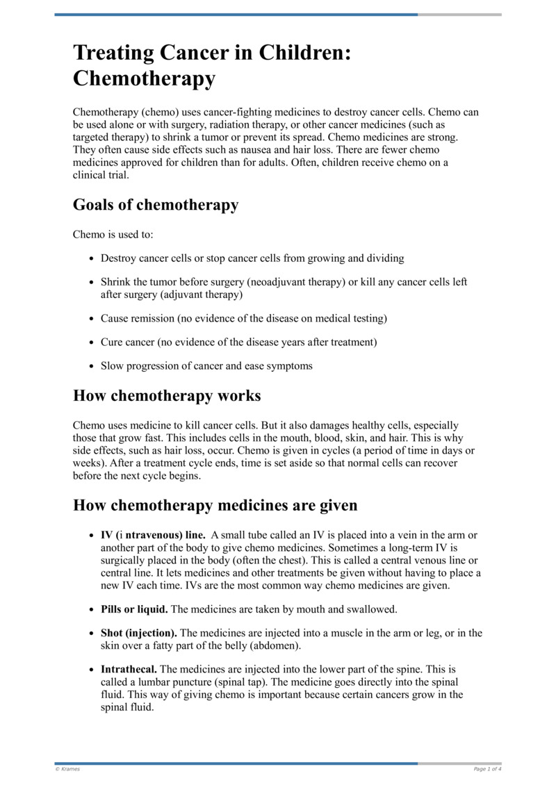 Text - Treating Cancer in Children: Chemotherapy - HealthClips Online