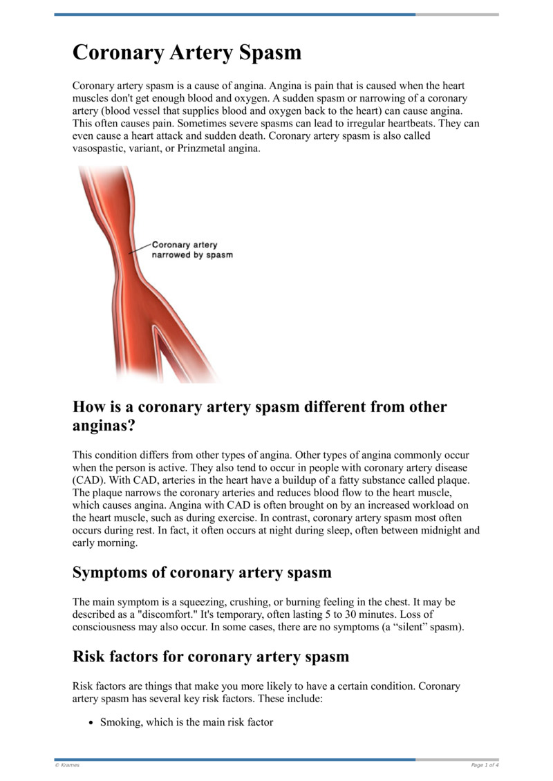 Text - Coronary Artery Spasm - HealthClips Online