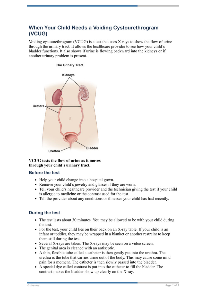 PDF - When Your Child Needs a Voiding Cystourethrogram (VCUG) - HealthClips Online