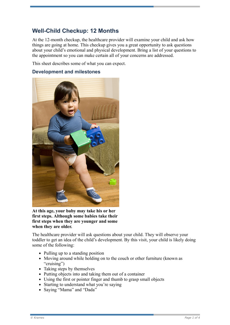 PDF - Well-Child Checkup: 12 Months - HealthClips Online