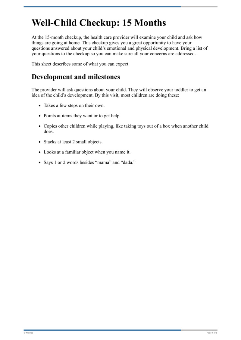 Text - Well-Child Checkup: 15 Months - HealthClips Online