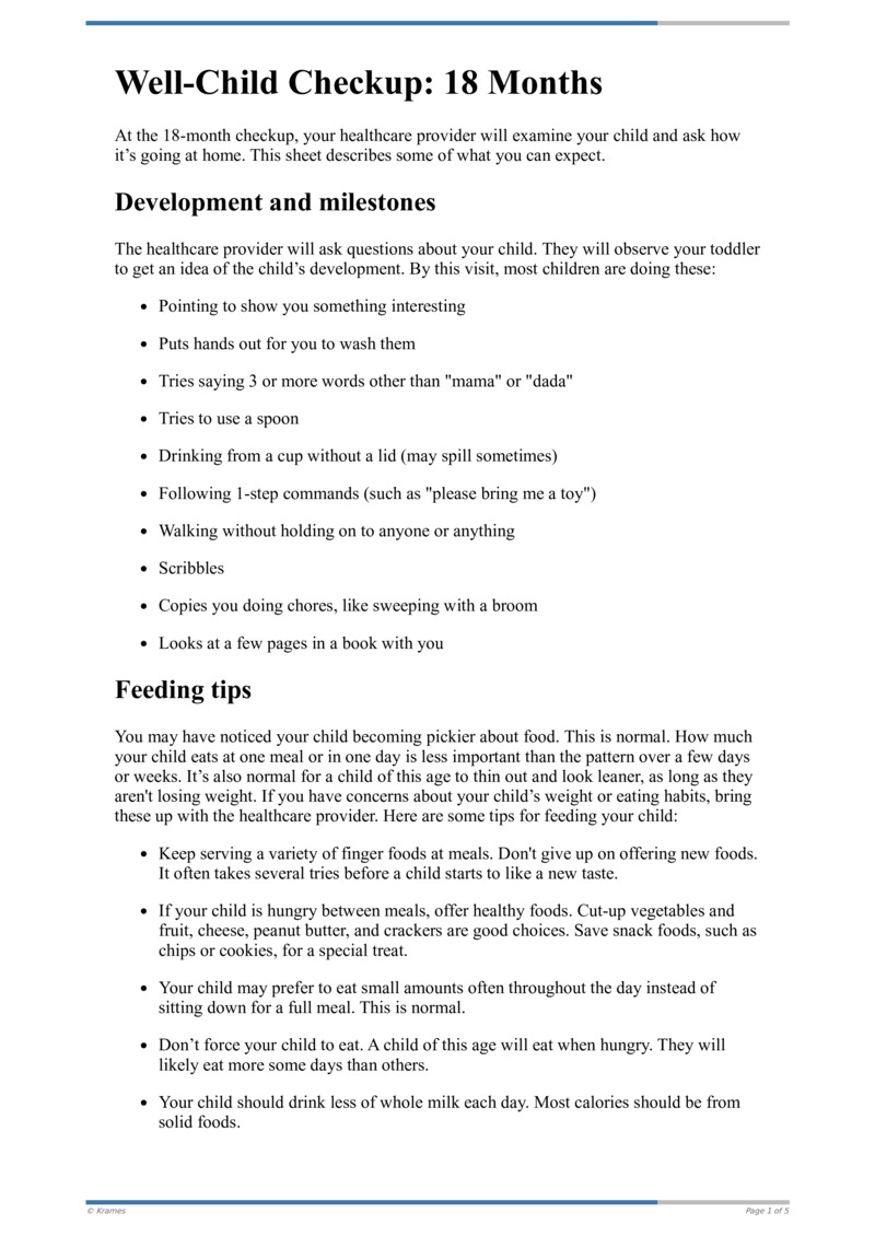 Text - Well-Child Checkup: 18 Months - HealthClips Online