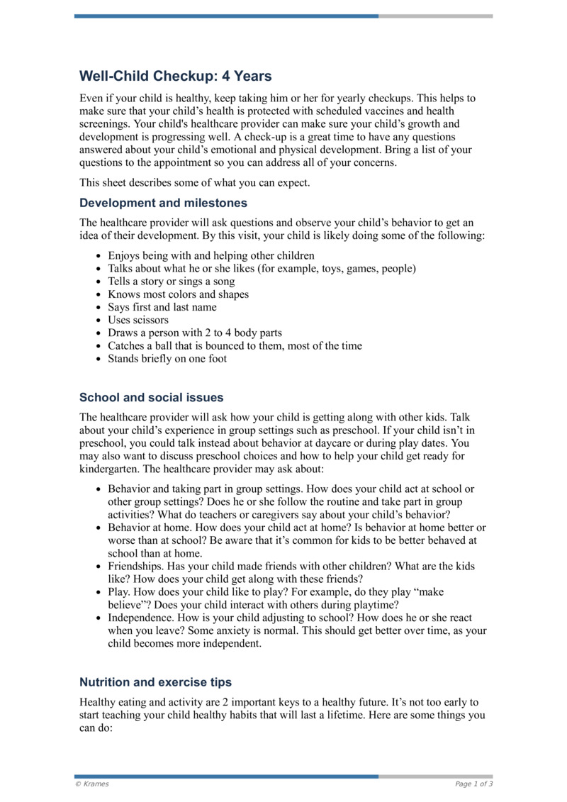PDF - Well-Child Checkup: 4 Years - HealthClips Online