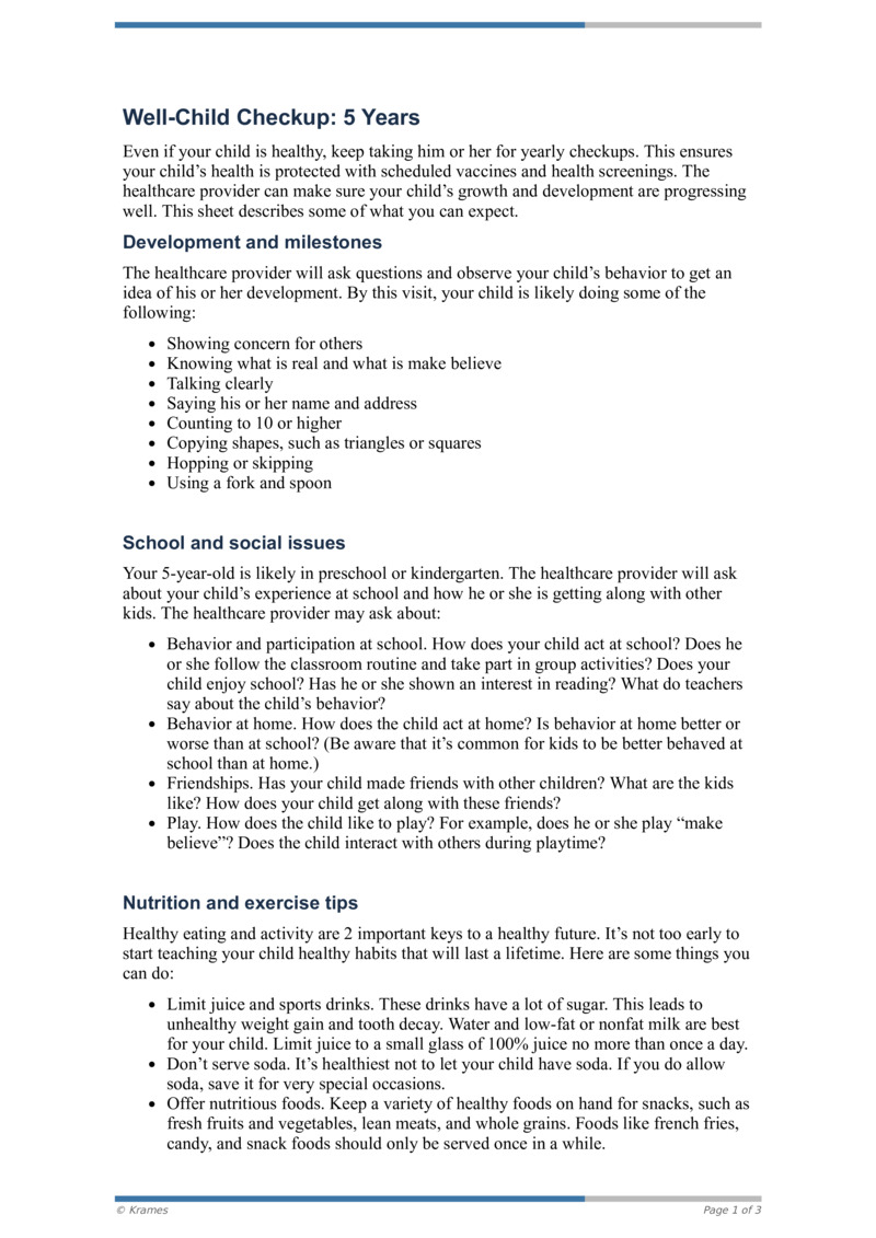 PDF - Well-Child Checkup: 5 Years - HealthClips Online