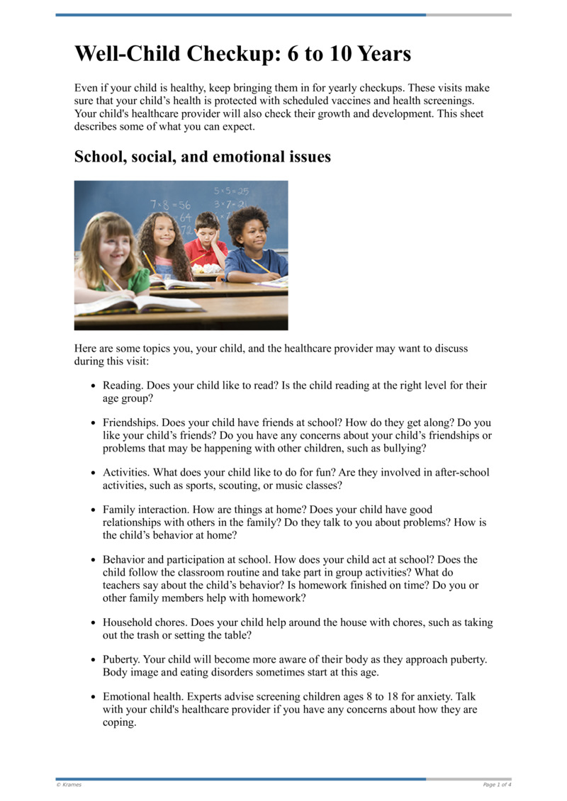 Text - Well-Child Checkup: 6 to 10 Years - HealthClips Online