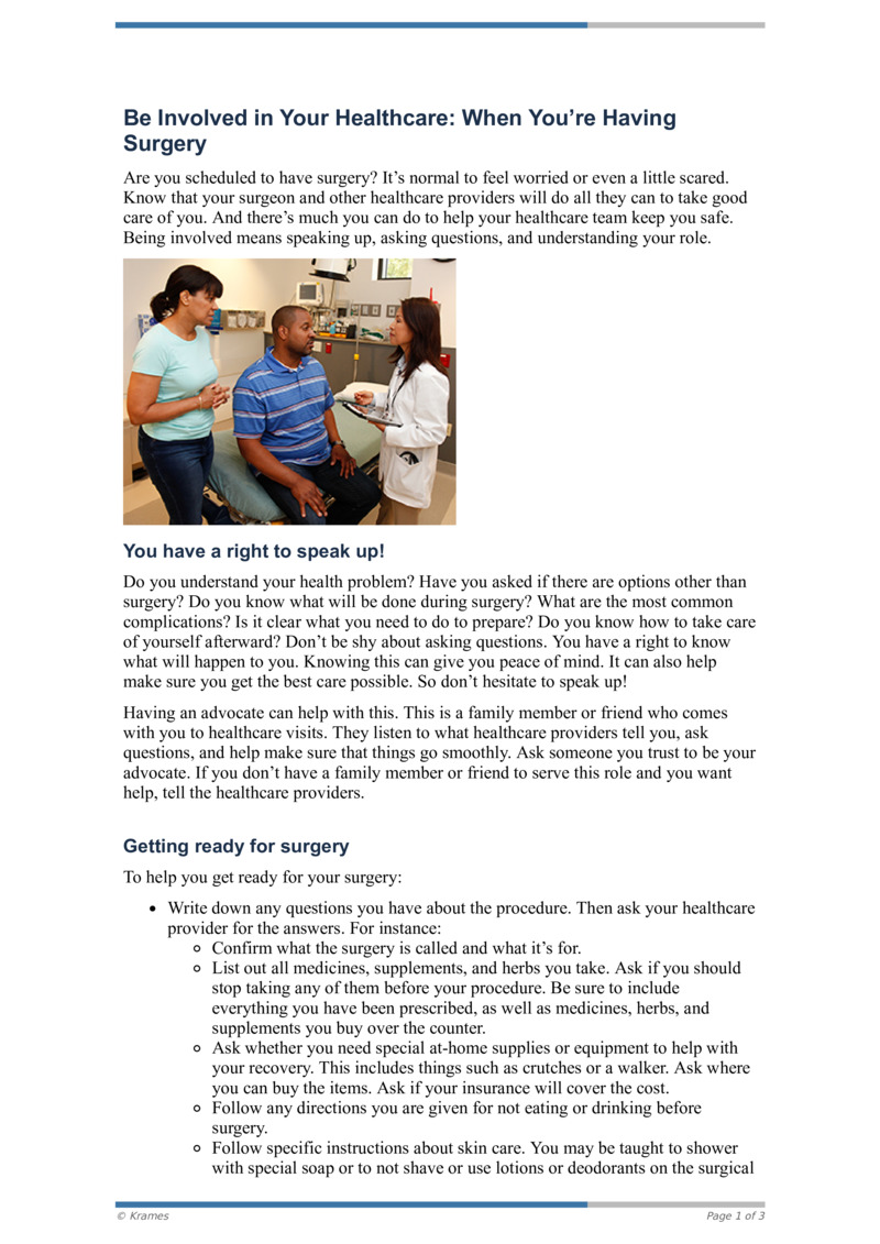 PDF - Be Involved in Your Health Care: When You're Having Surgery ...