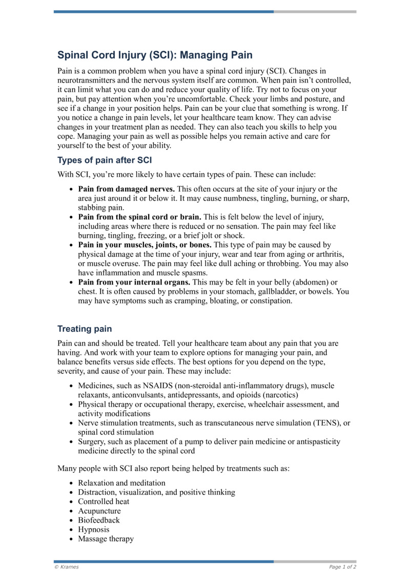 PDF - Spinal Cord Injury (SCI): Managing Pain - HealthClips Online
