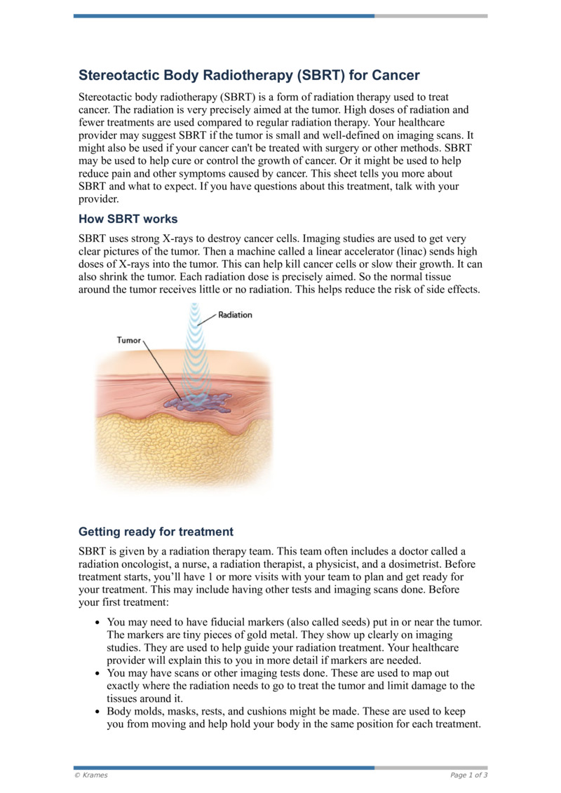 PDF - Stereotactic Body Radiotherapy (SBRT) for Cancer - HealthClips Online