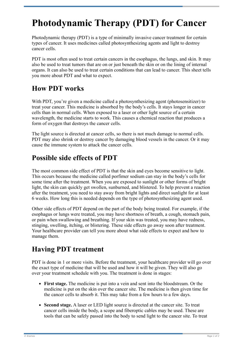 Text - Photodynamic Therapy (PDT) for Cancer - HealthClips Online