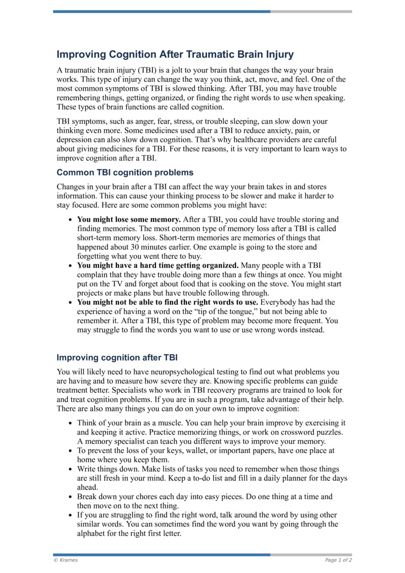 PDF - Improving Cognition After Traumatic Brain Injury - HealthClips Online