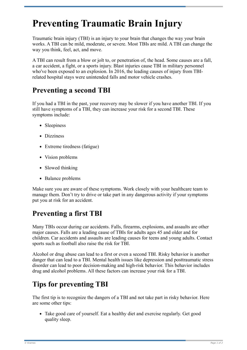 Text - Preventing Traumatic Brain Injury - HealthClips Online