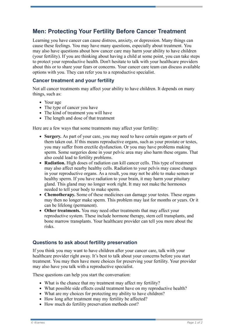 PDF - Men: Protecting Your Fertility Before Cancer Treatment ...