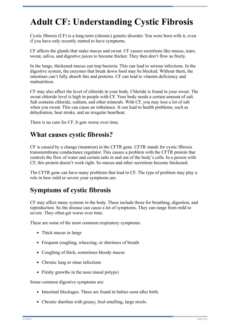 Text - Adult CF: Understanding Cystic Fibrosis - HealthClips Online