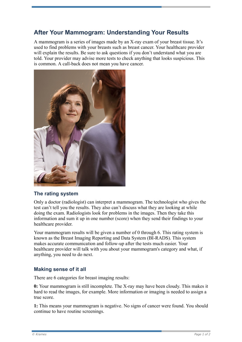 PDF - After Your Mammogram: Understanding Your Results - HealthClips Online
