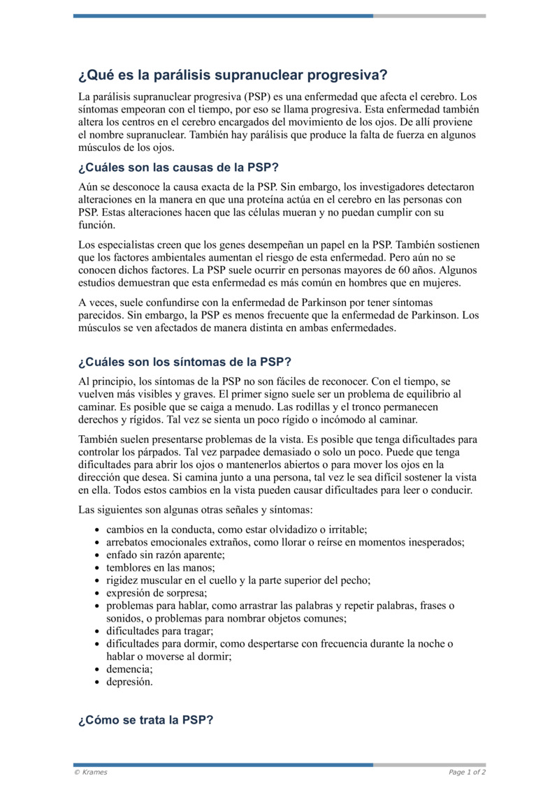 PDF - ¿Qué es la parálisis supranuclear progresiva? - HealthClips Online