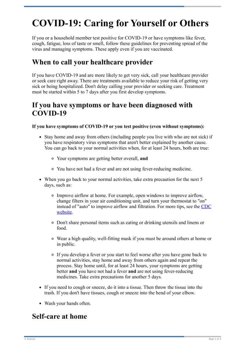 Text - Coronavirus Disease 2019: Caring for Yourself and Others ...