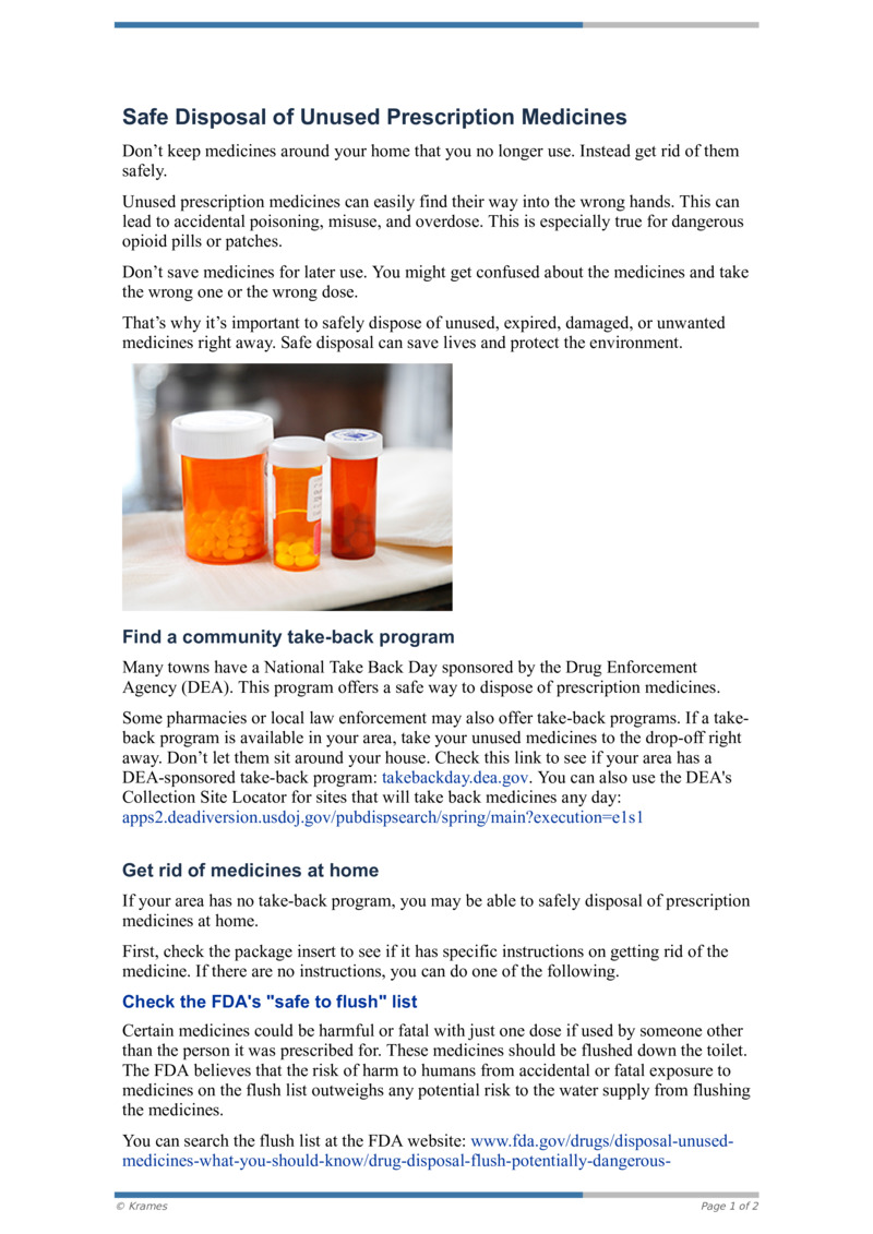 PDF - Safe Disposal of Unused Prescription Medicines - HealthClips Online