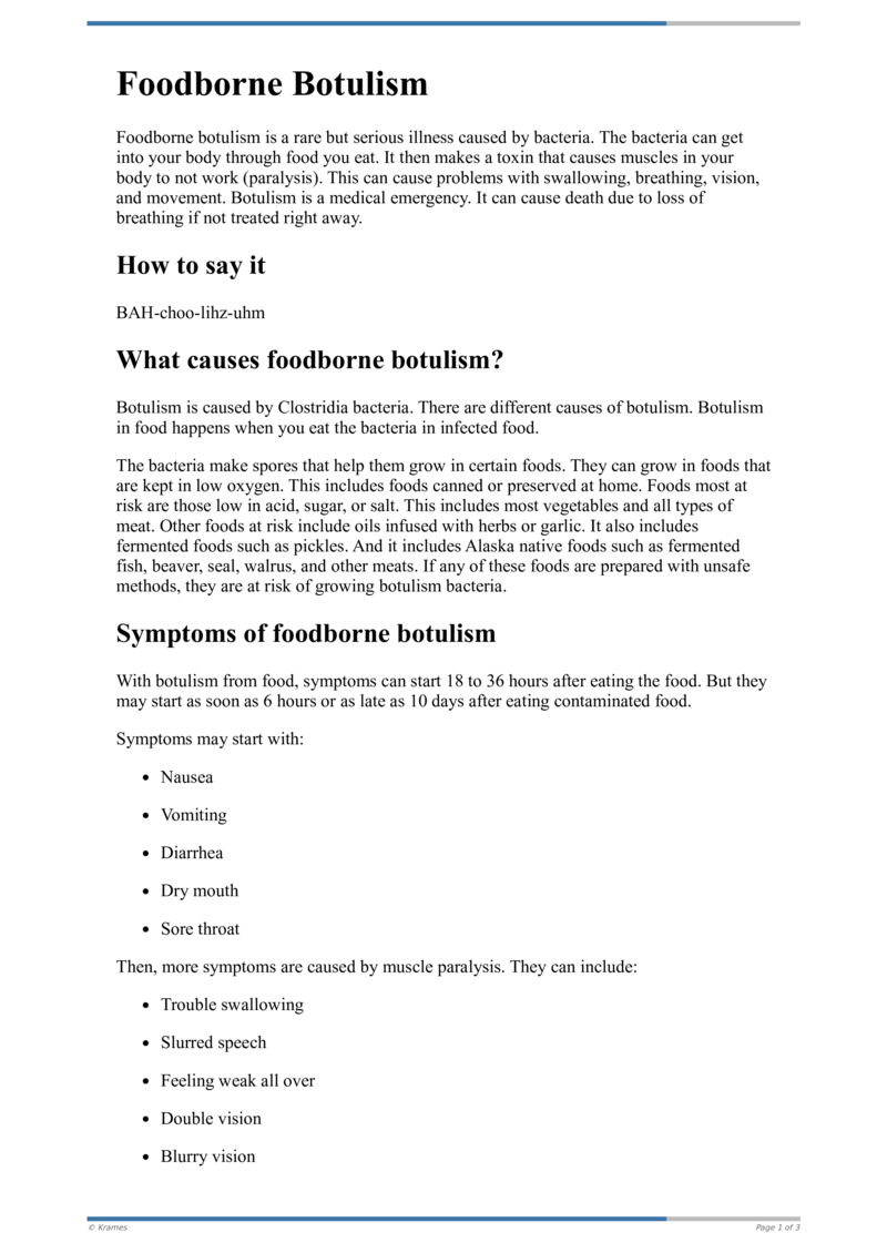 Text - Foodborne Botulism - HealthClips Online