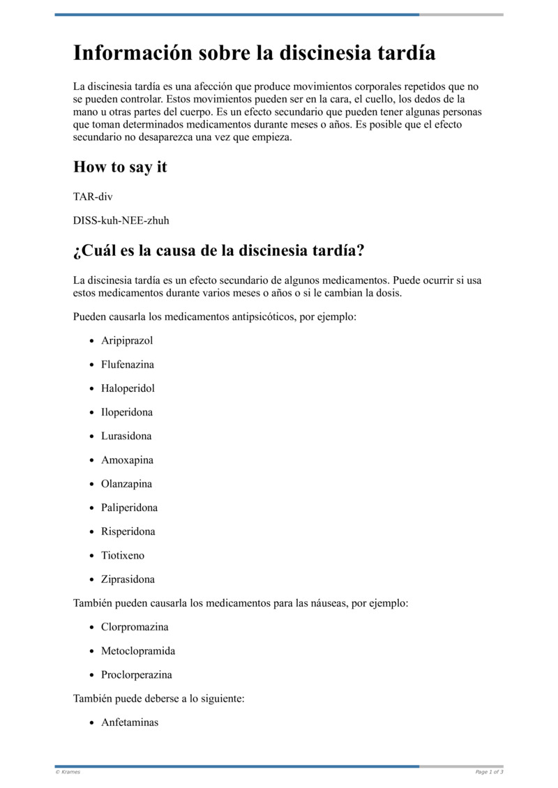 Text - Información sobre la discinesia tardía - HealthClips Online