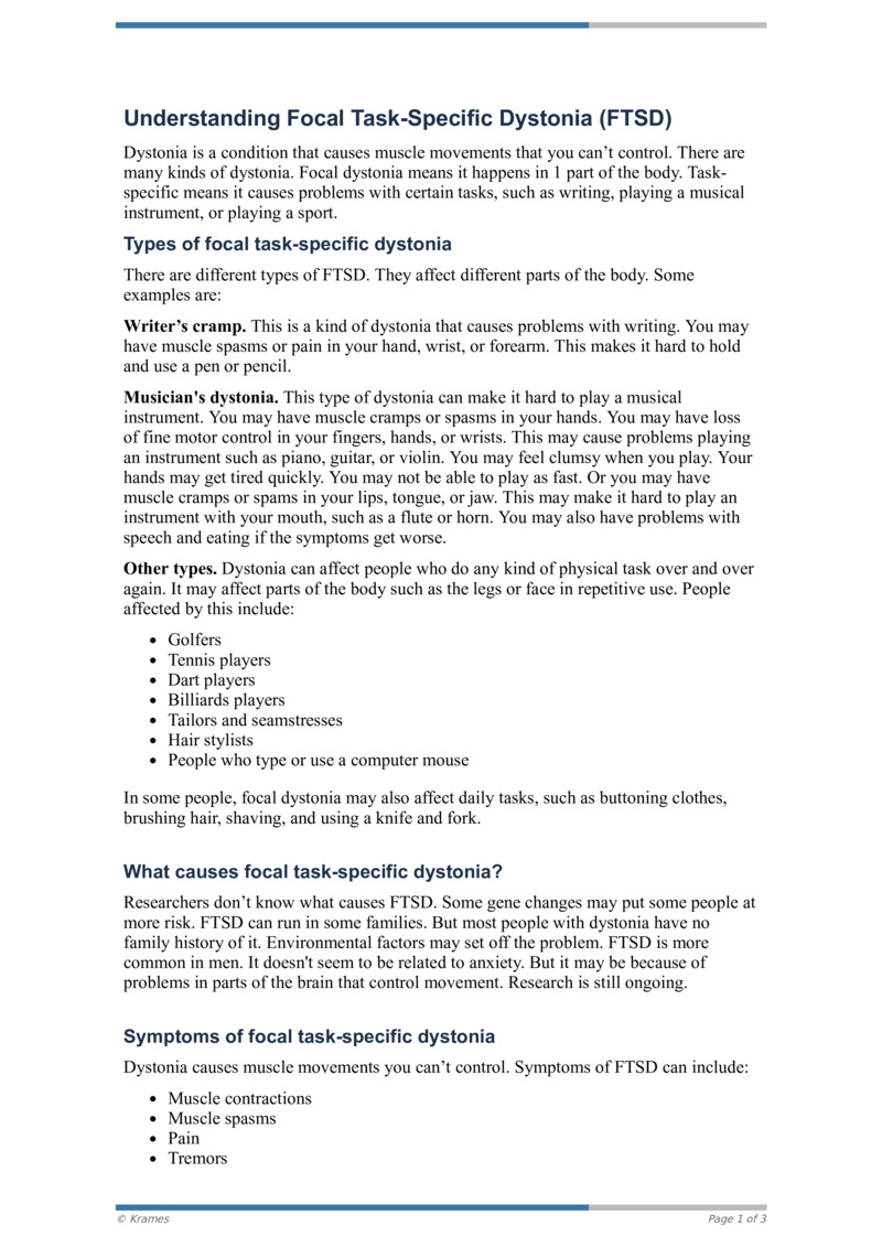 PDF - Understanding Focal Task-Specific Dystonia (FTSD) - HealthClips ...