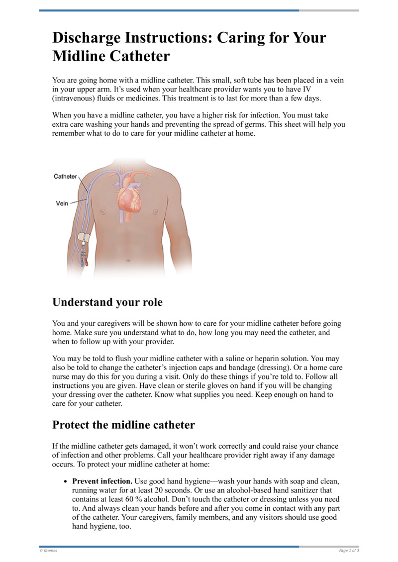 PDF - Discharge Instructions: Caring for Your Midline Catheter - HealthClips Online