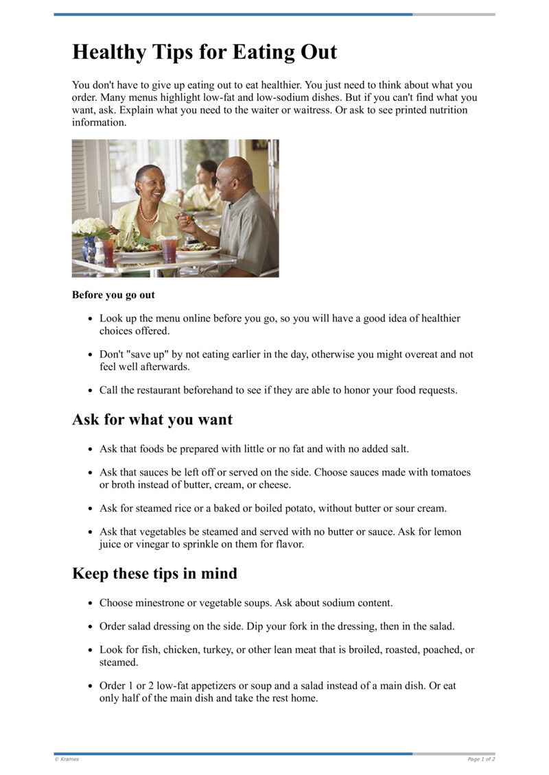 Text - Healthy Tips for Eating Out - HealthClips Online