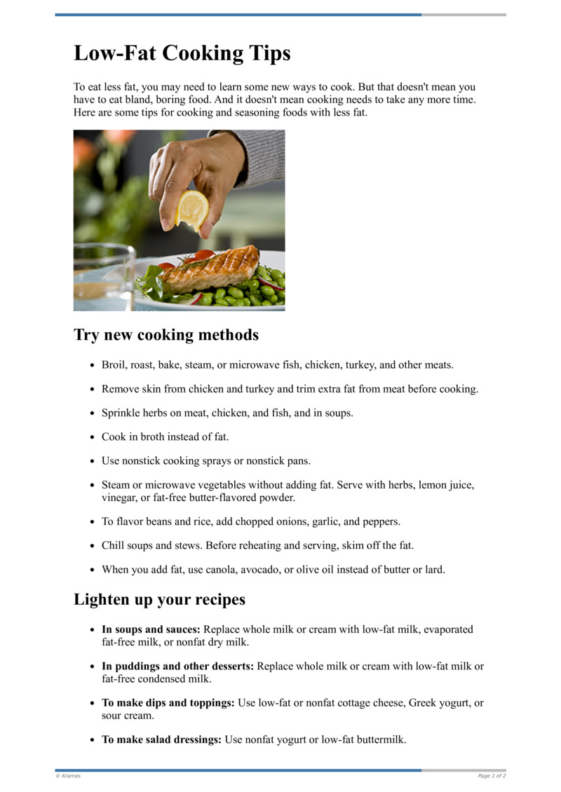 Text - Low-Fat Cooking Tips - HealthClips Online