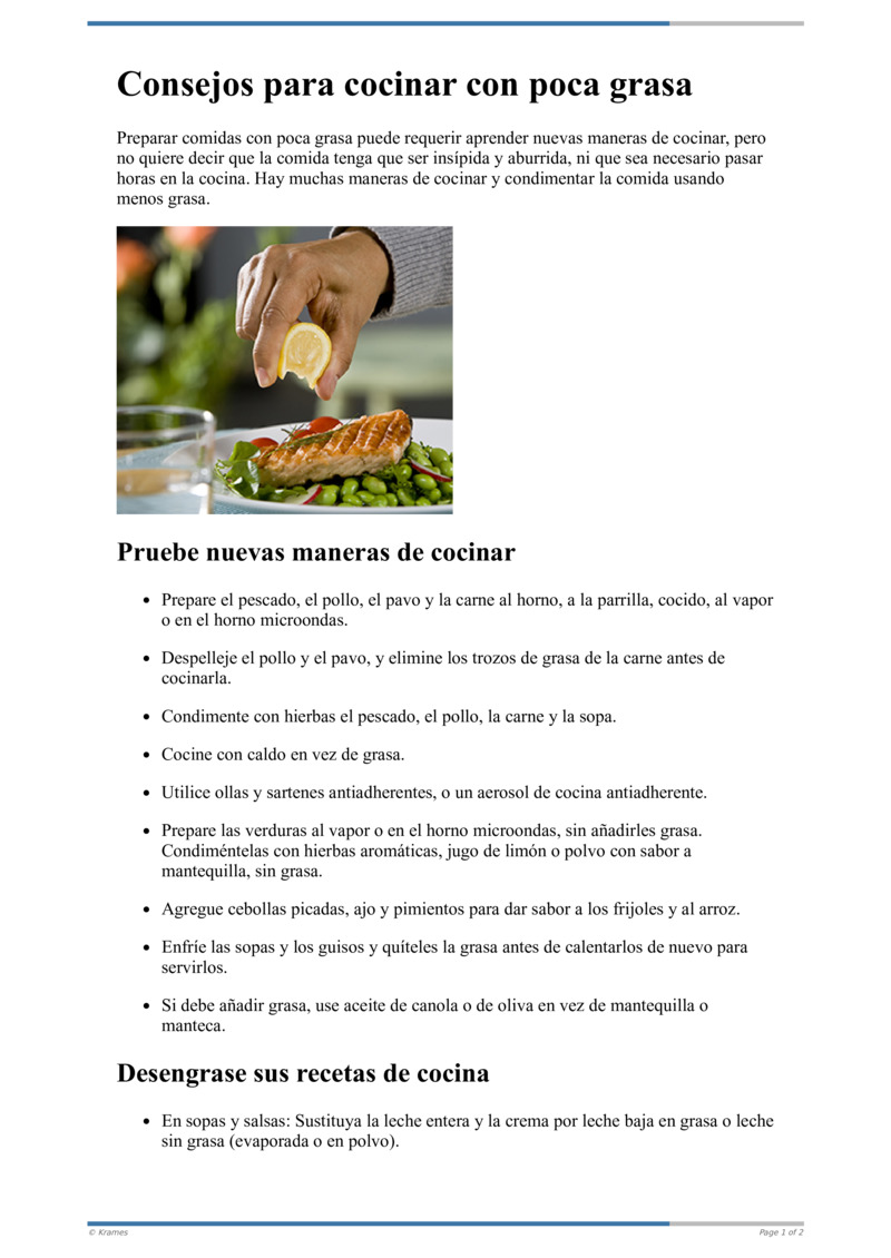 Text - Consejos para cocinar con poca grasa - HealthClips Online