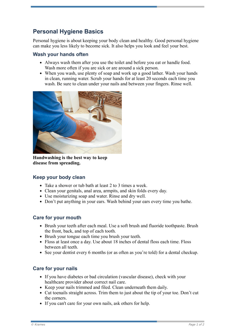 PDF - Personal Hygiene Basics - HealthClips Online
