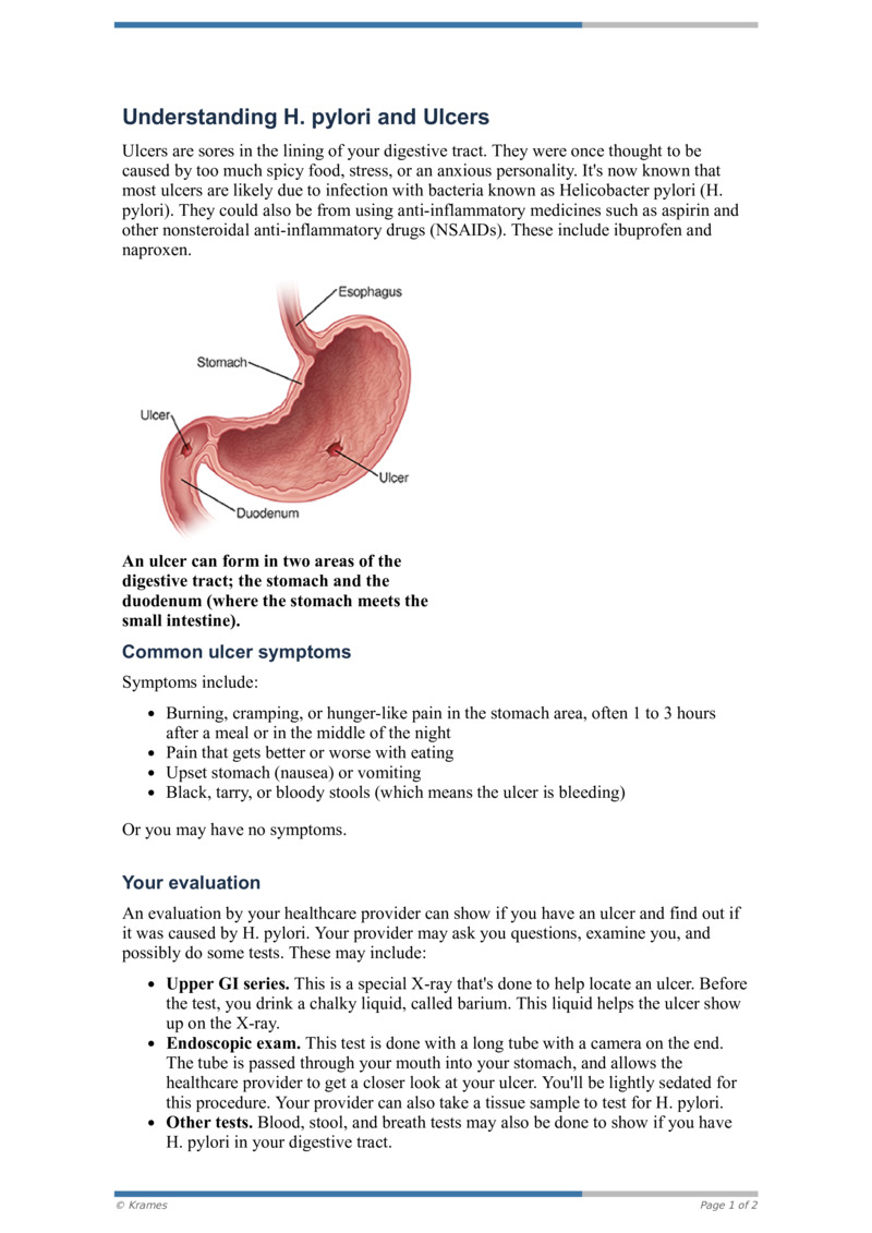 PDF - Understanding H. pylori and Ulcers - HealthClips Online