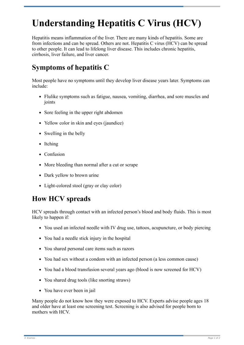 Text - Understanding Hepatitis C (HCV) - HealthClips Online