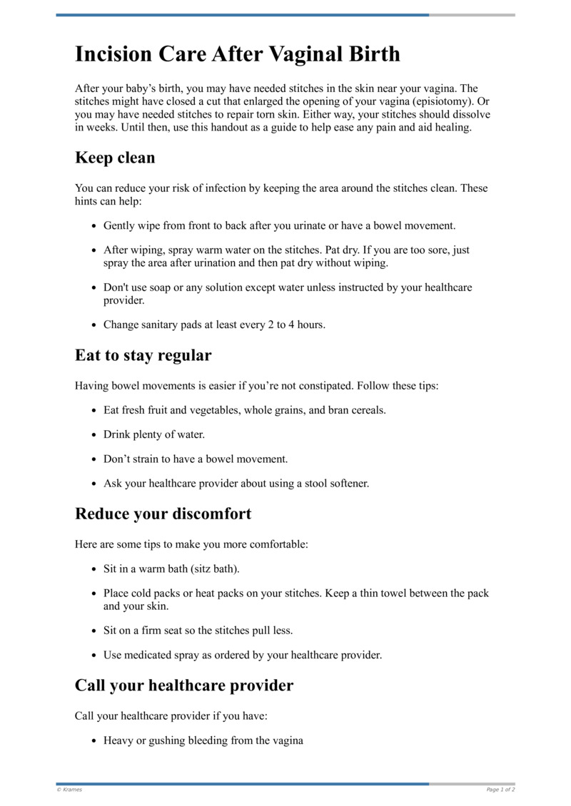 Text - Incision Care After Vaginal Birth - HealthClips Online