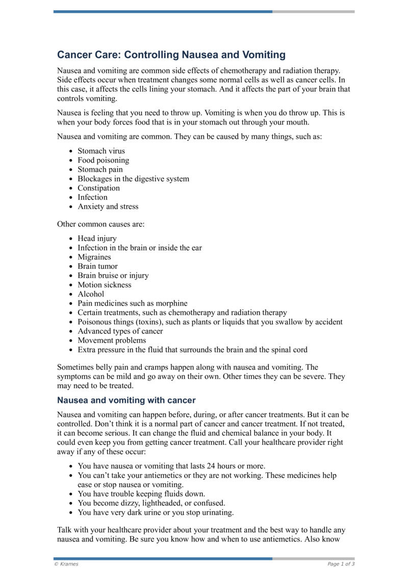 PDF - Cancer Care- Controlling Nausea and Vomiting - HealthClips Online