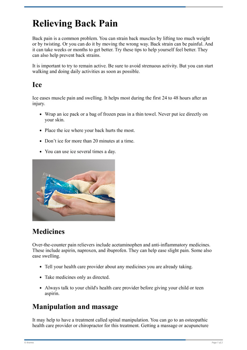 Text - Relieving Back Pain - HealthClips Online