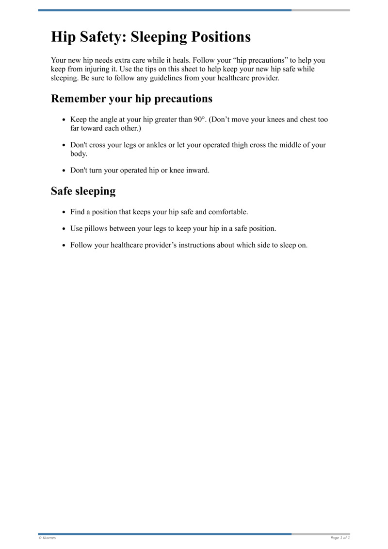 Text - Hip Safety: Sleeping Positions - HealthClips Online
