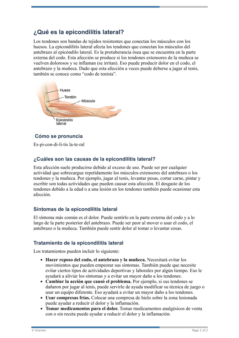 PDF - ¿Qué es la epicondilitis lateral? - HealthClips Online