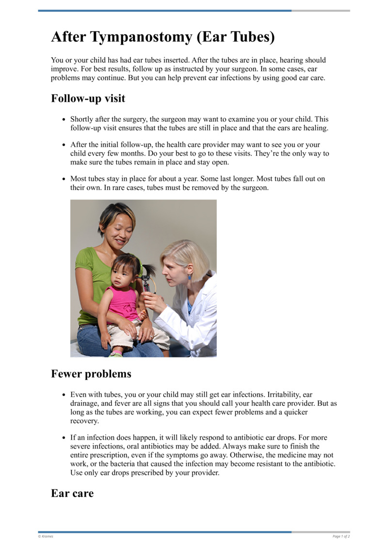 Text - After Tympanostomy (Ear Tubes) - HealthClips Online