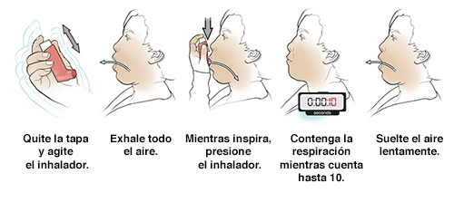 Texto - Cómo usar el inhalador de dosis medida - HealthClips Online